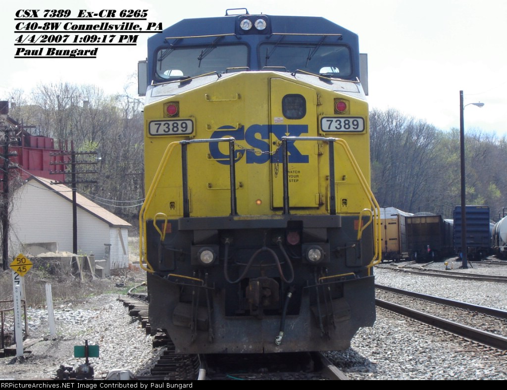 CSX 7389 Ex-CR 6265 C40-8W Front View April 04, 2007